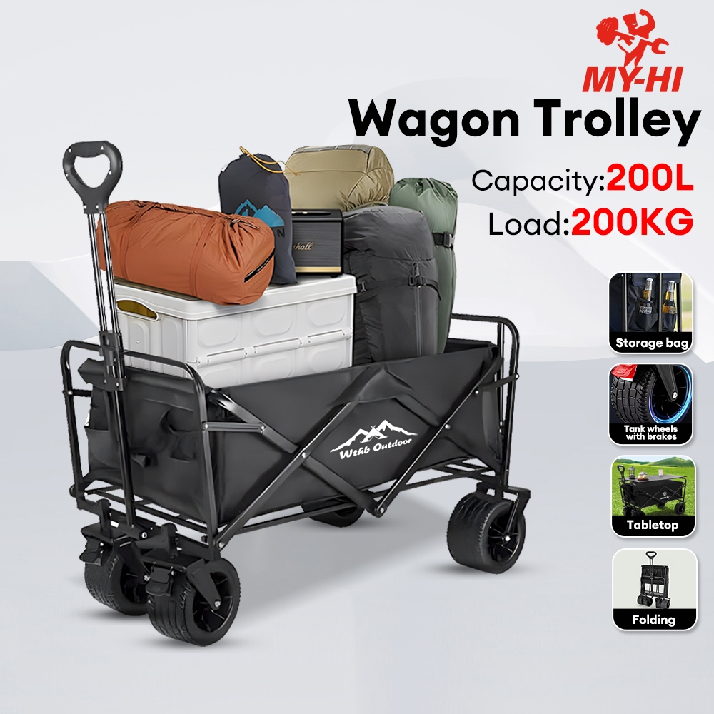 200L Outdoor Wagon Trolley Foldable 5/7/8in Wheels Camping Portable ...