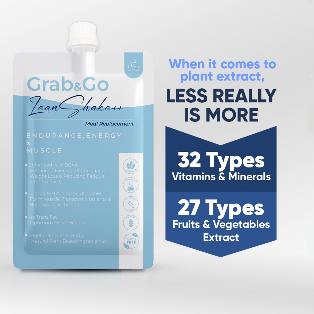 Grab & Go Lean Shake 摇摇懒人奶昔代餐 (14 Pouches x 40g) Protein Shake Easy Meal Replacement BCCA For ...