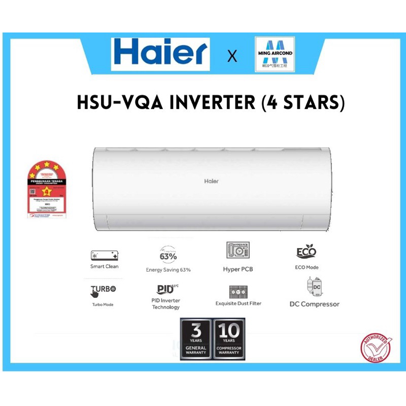 Haier Inverter 4 Bintang // HAIER INVERTER 4 STARS HSU-VQA | Shopee ...
