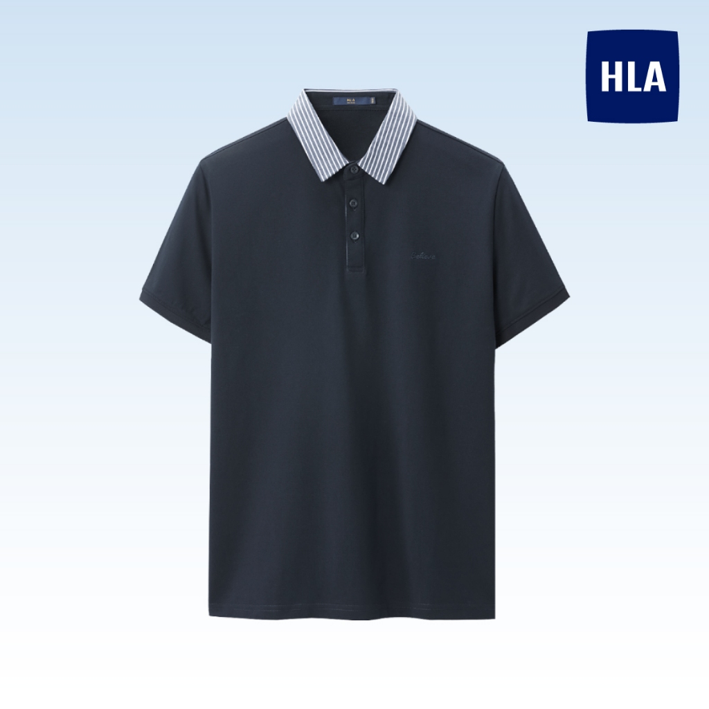 HLA Icy Cotton Contrast Striped Collar Short Sleeve Polo Shirt Men ...