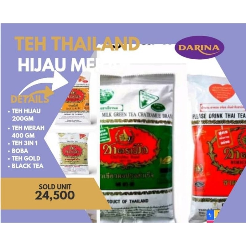 Green Tea Chatramue Serbuk Thai Teh Hijau thailand merah Boba pearl ...