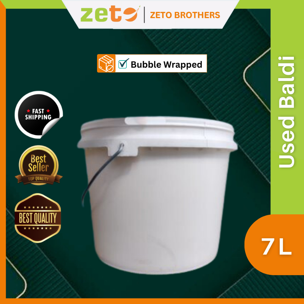 Kitar semula baldi putih terpakai 7 liter dengan pemegang besi yang ...