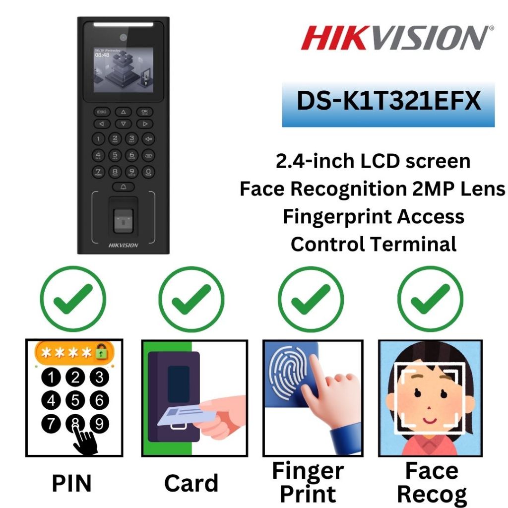 HIKVISION 2.4-inch LCD Display PIN Card Fingerprint Face Recognition ...
