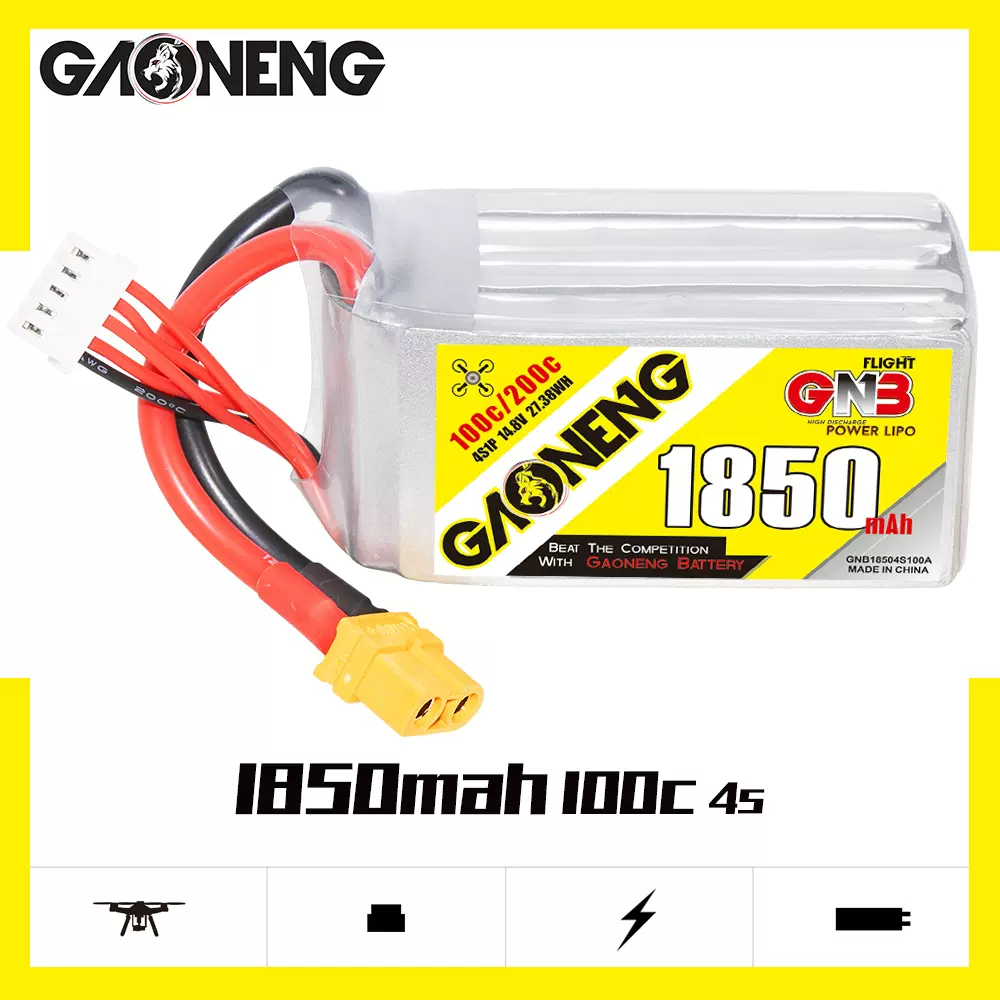 GNB18504S100A // Gaoneng GNB 4S 14.8V 1850mAh 100C XT60 LiPo Battery ...