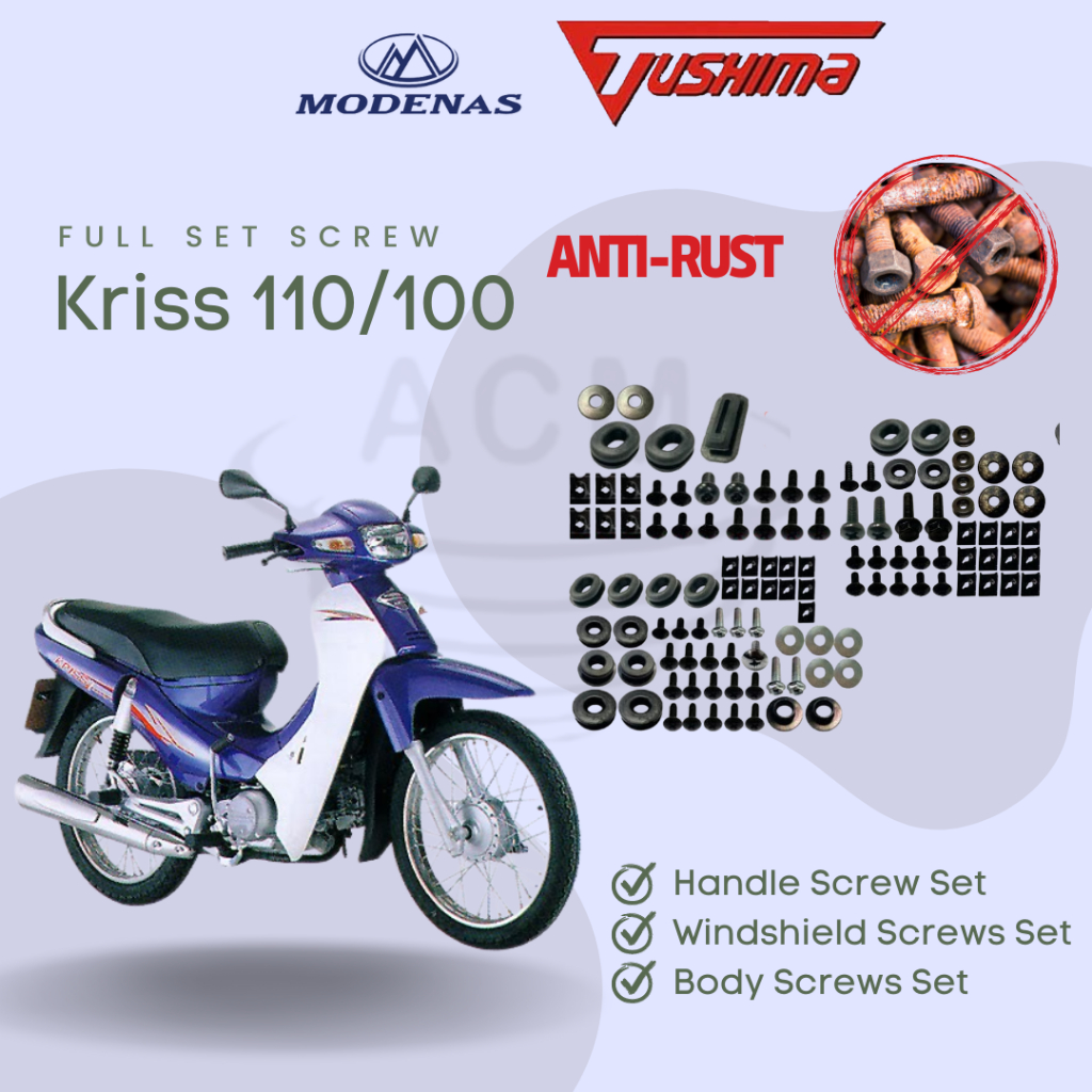 TUSHIMA MODENAS Kriss 1 2 FL Dinamik Full Set Body Cover Set Screw Nut Kriss 100 Kriss 110 Skru ...