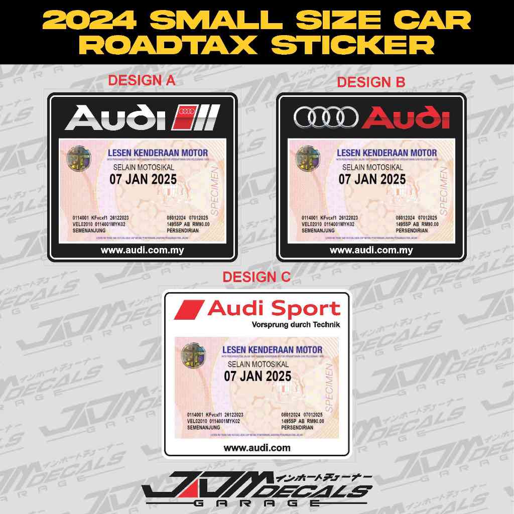 [2024 SMALL SIZE CAR ROADTAX STICKER] Audi Windscreen Roadtax Decal ...