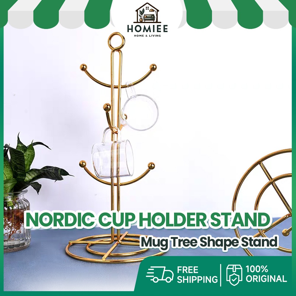 HOMIEE Nordic Metal Mug Tree Shape Stand Storage Rack Coffee Holder ...