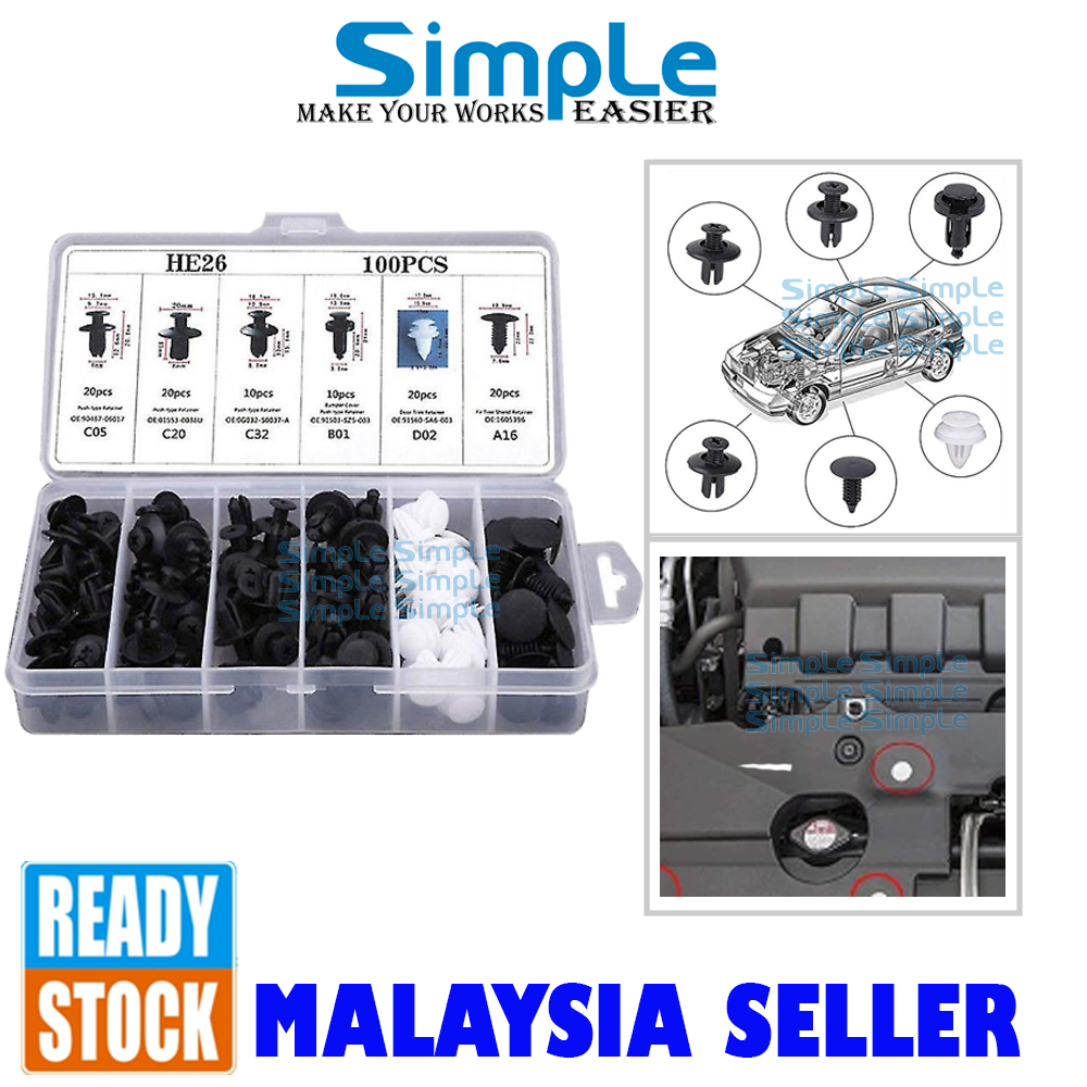 100pcs Clip Trim Kit Car Push Pin Bumper Clips Klip Kereta Door Buckle ...