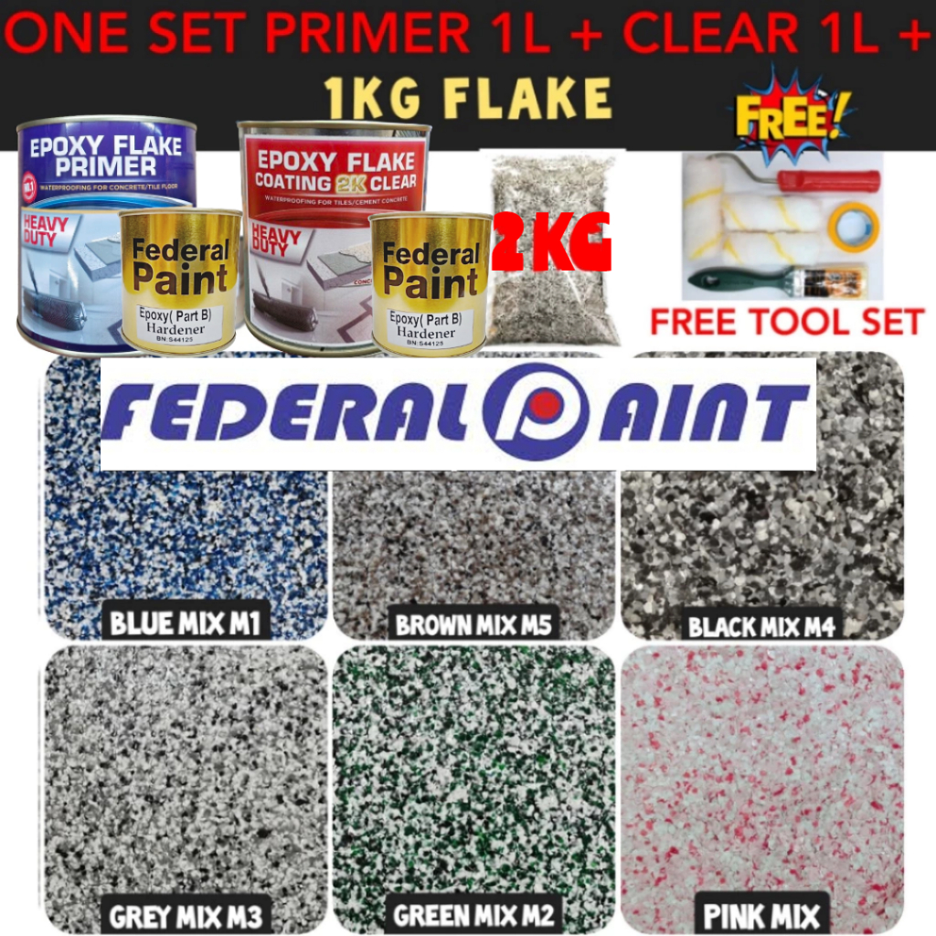 FULL SET Epoxy Colour Flake Coating 2K SERIES Floor Tile Leaking ...