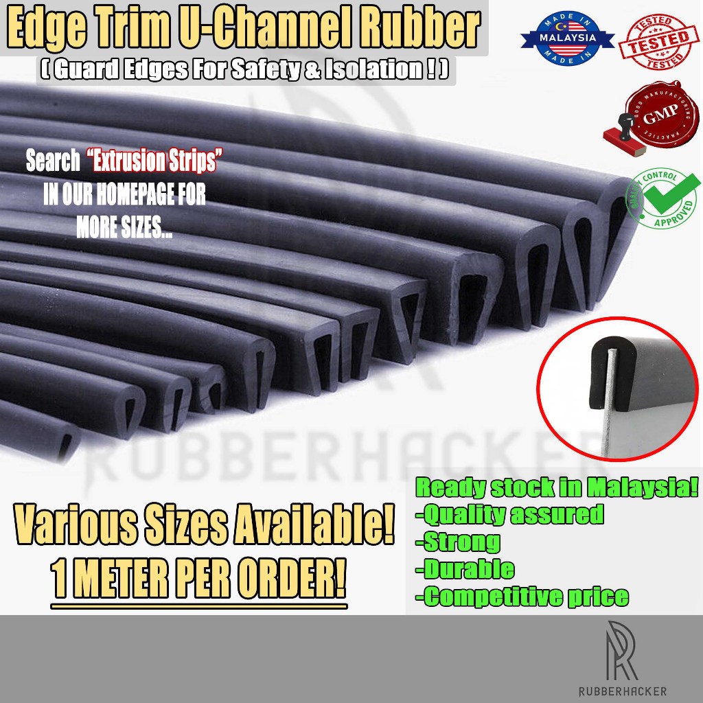 U-Channel Edge Trim Rubber Strip, 1meter / Order (Various Sizes ...