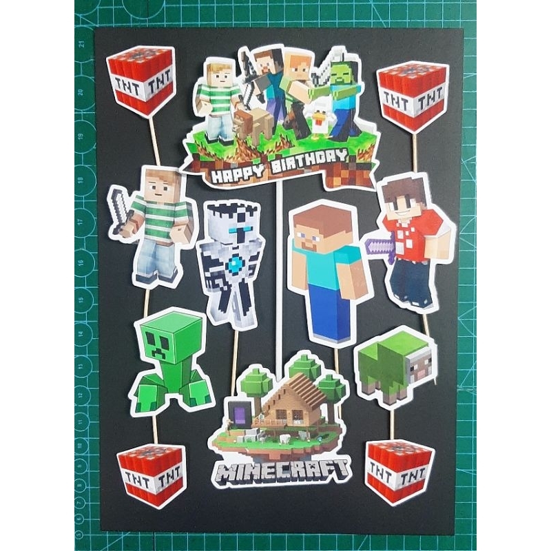 MINECRAFT D02 Cake Topper Readymade Readystock Happy Birthday Laminated ...