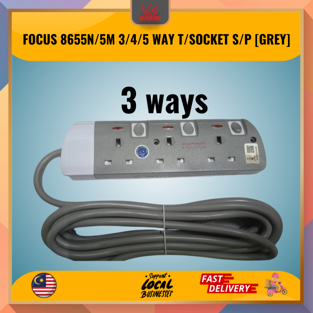 (3000W,Surge Protect) Focus 13A extension socket 3Gang 4Gang 5Gang ...