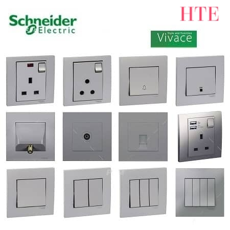 Schneider Vivace Switch & Socket 1G/2G/3G/20A 2 Way (ALUMINIUM SILVER ...