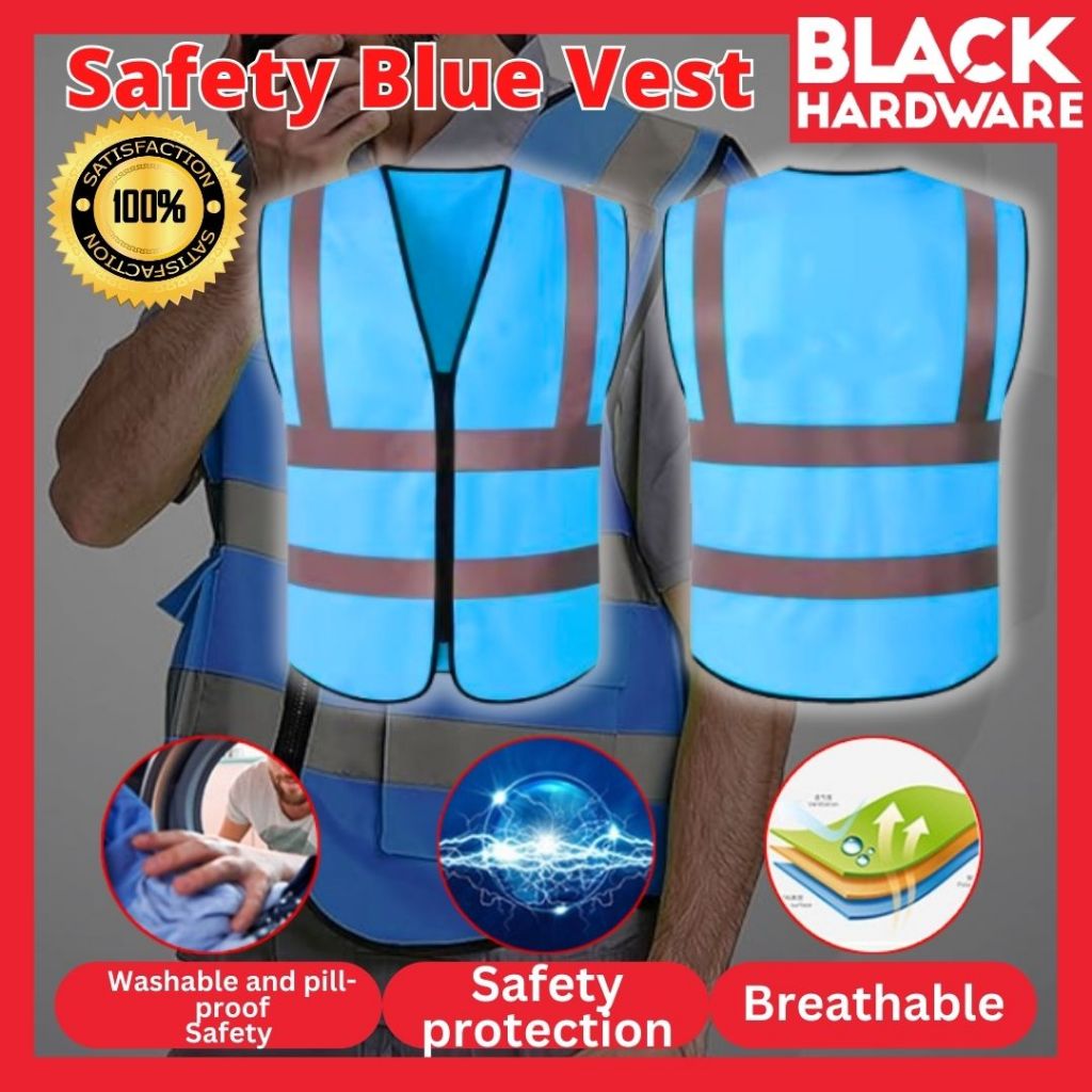 Black Hardware Safety Vest Security Guard Reflective Baju Safety Baju ...