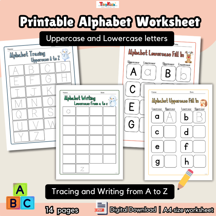 W012 PDF Printable Alphabet Worksheet Uppercase Lowercase Tracing ...