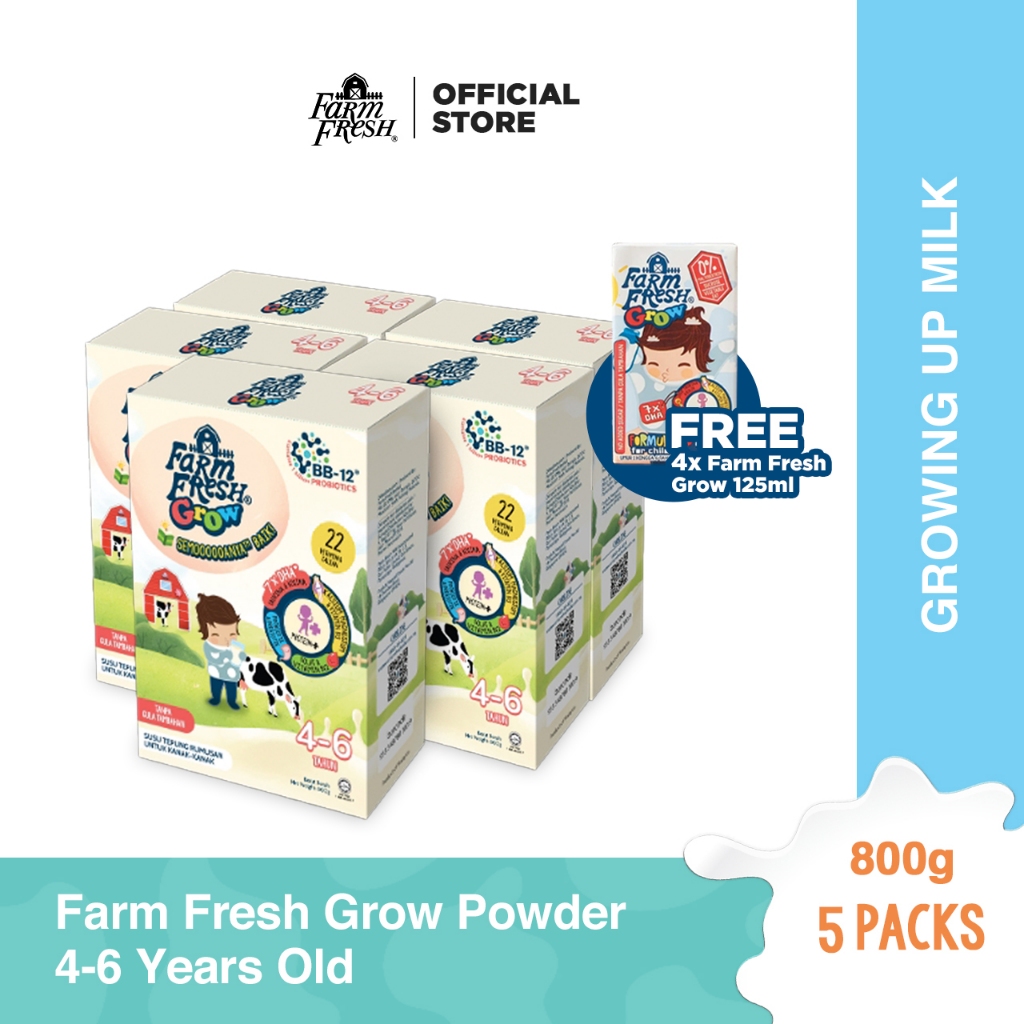 Farm Fresh Grow Powder 4-6 Years Old 800g x 5 Packs + [FREE] Farm Fresh ...
