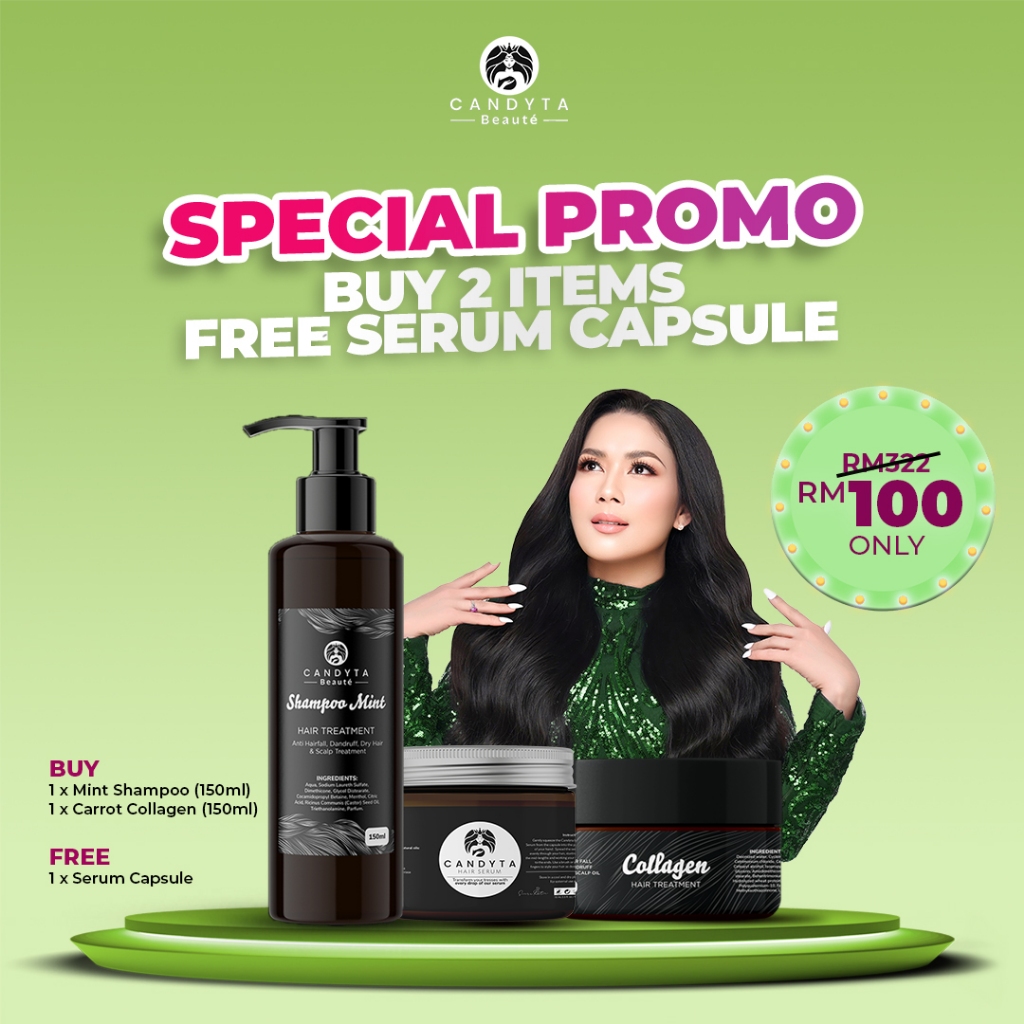 COMBO CANDYTA SHAMPOO TREATMENT + CARROT MOISTURISER COLLAGEN + SERUM CAPSULE | Shopee Malaysia