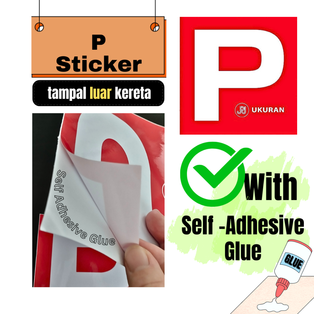 🇲🇾 P License Sticker With Glue (Tampal Luar Kereta) 2pcs 15cm JPJ Size ...