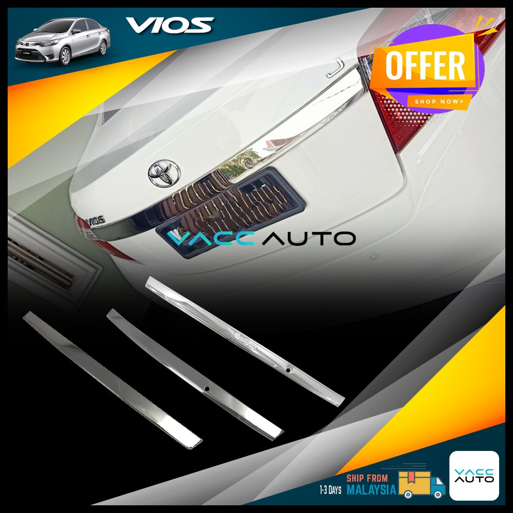 Toyota Vios (3rd Gen) Rear Chrome Bar - Stick Type Rear Tailgate Cover ...