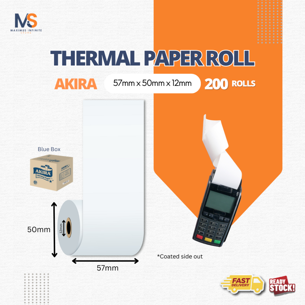 57mm x 50mm x 12mm - 200 Rolls (Blue Box) / Akira Thermal Receipt Paper ...