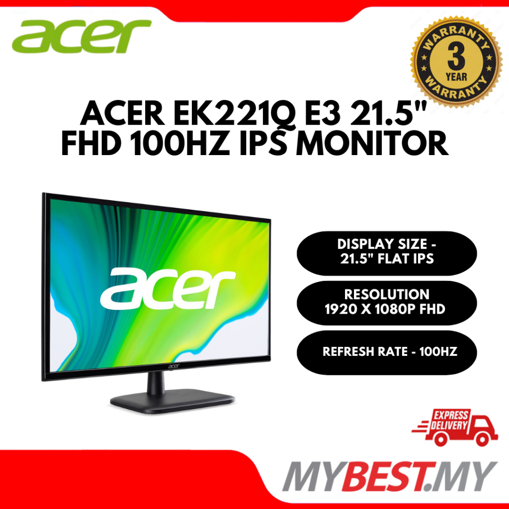 ACER EK221Q HBI 100Hz 1ms, 21.5" FHD MONITOR BLACK | Shopee Malaysia