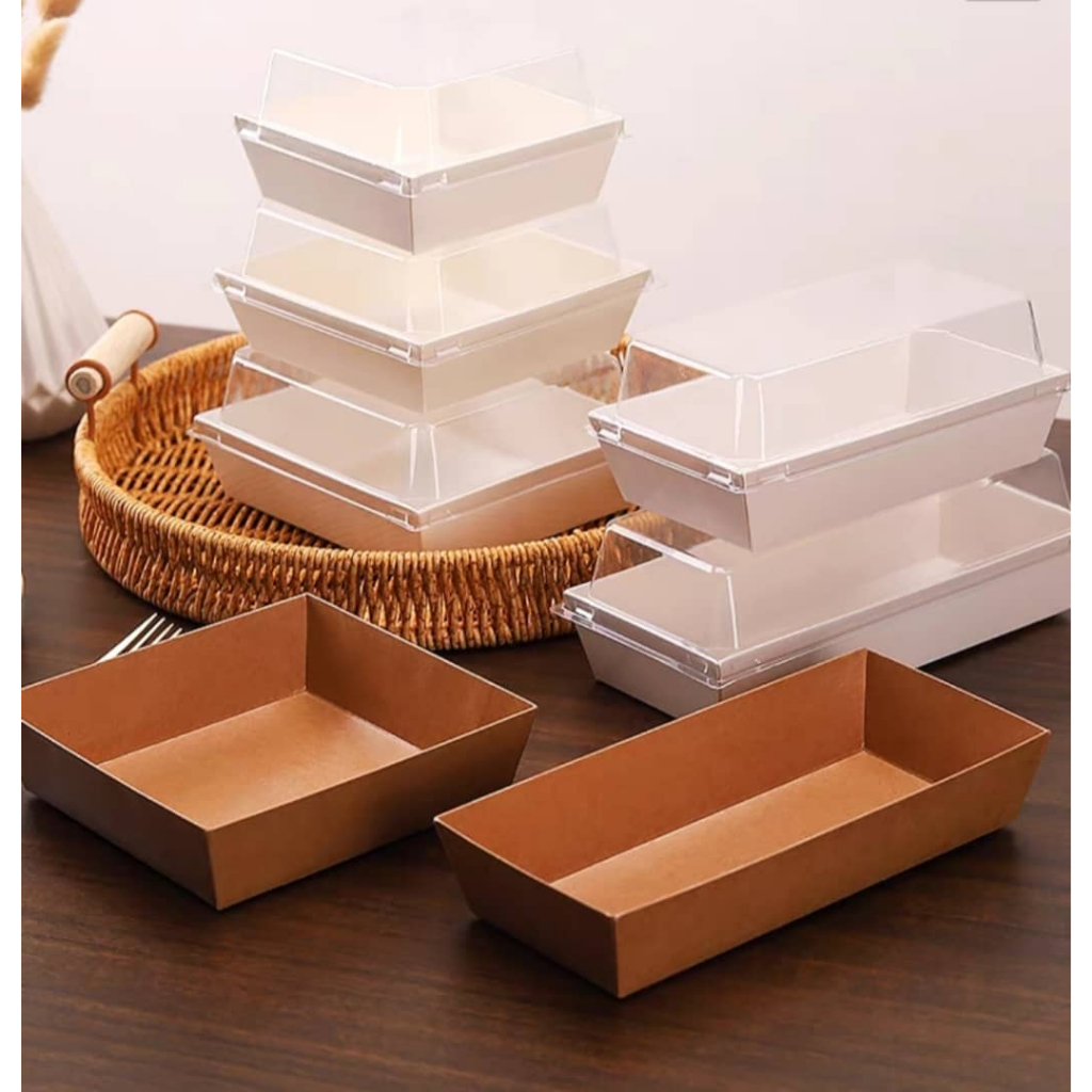 (1pcs with lid) Kraft brown /white square/ Rectangular clear lid ...