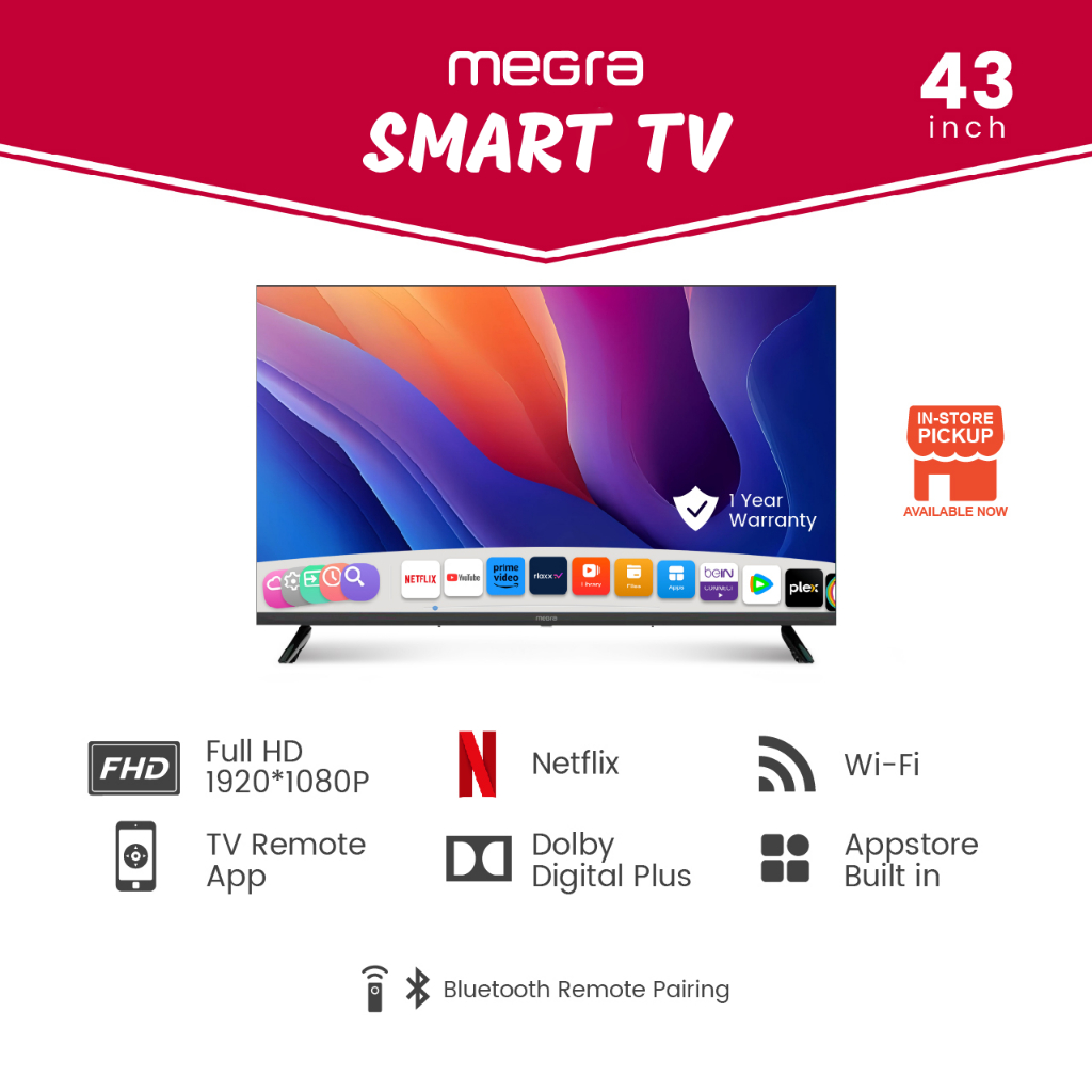 Megra TV 43 Inch Smart TV Bezel-less TV Netflix Certified Digital TV ...