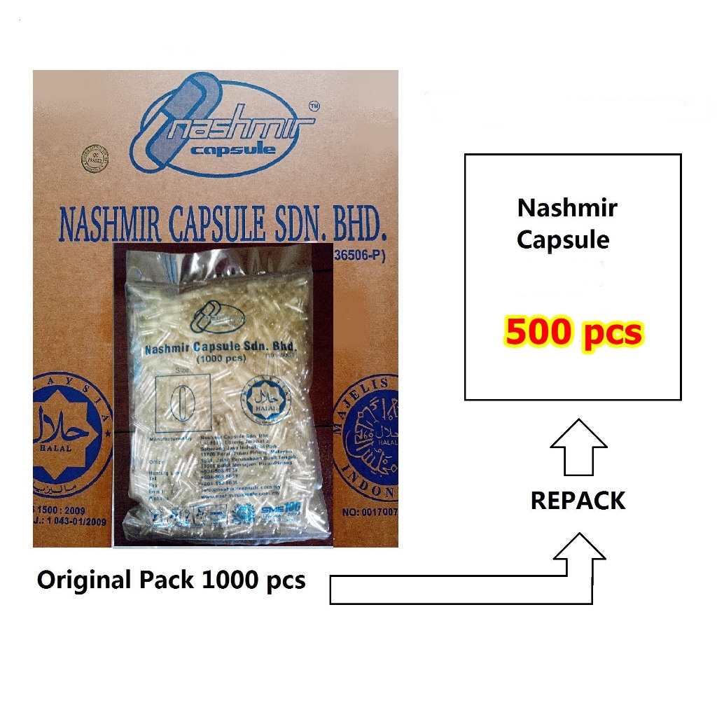 Nashmir Empty Gelatin Capsule Size 0 (REPACK 500pcs) / Kapsul kosong ...