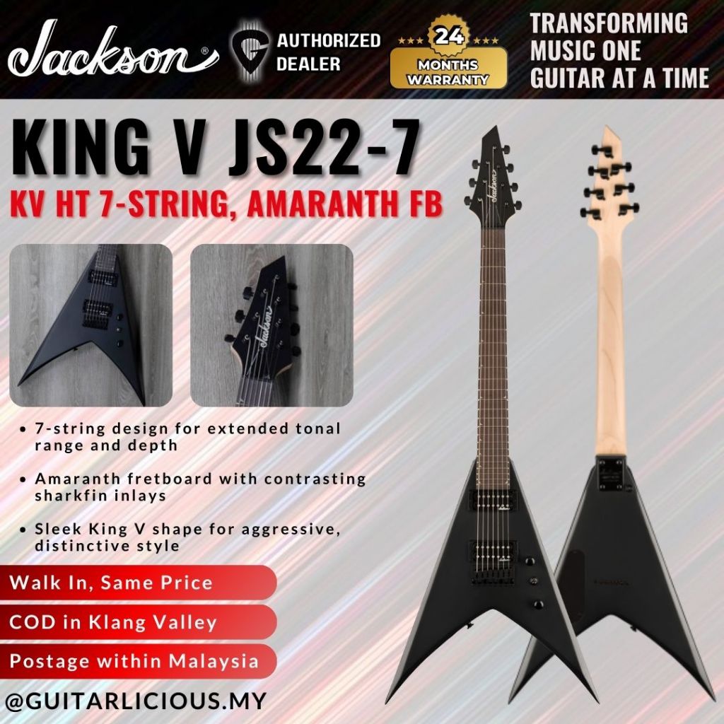 Jackson JS Series King V JS22-7 KV HT 7-String Electric Guitar, Amaranth FB - Satin Black ( JS ...