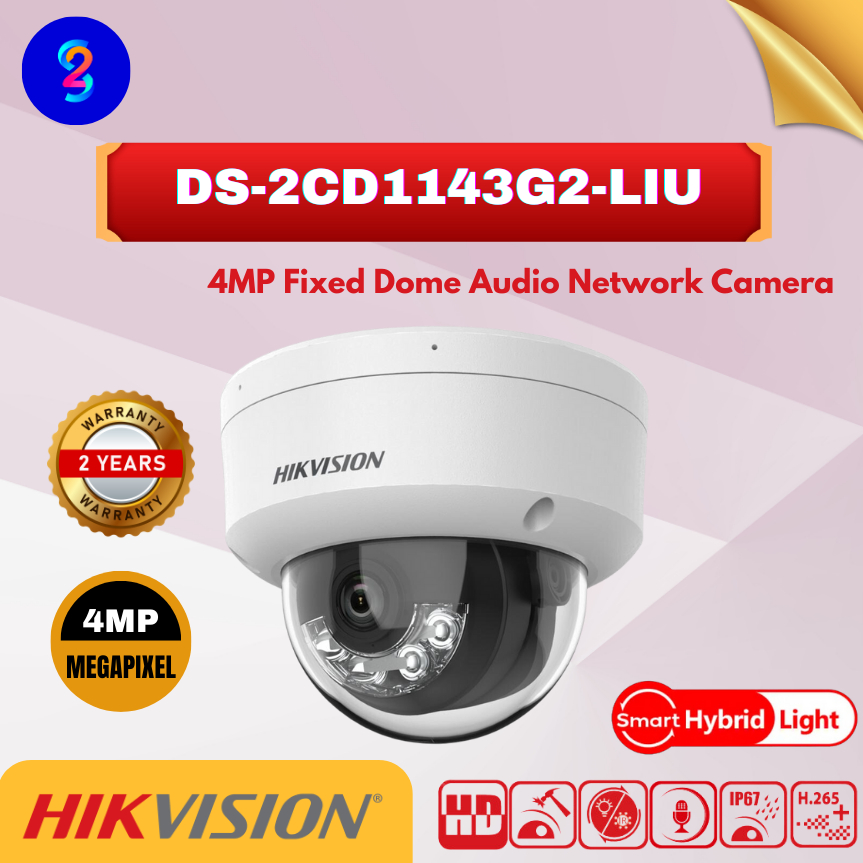 【Ready Stock】HIKVISION DS-2CD1143G2-LIU 4MP Smart Hybrid Light Fixed Dome Network Audio Camera ...