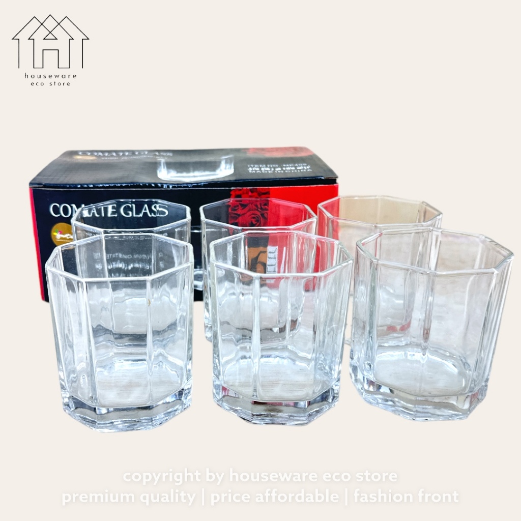 6pcs Drink Glass Cup Set / 200ml Glass Drinking Cup Coffee Cup / Gelas ...