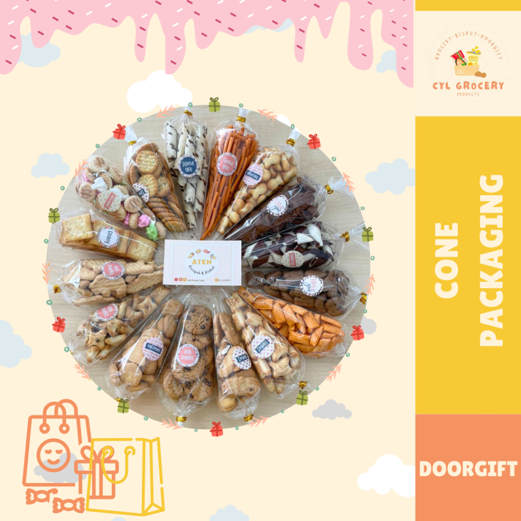 [ DOORGIFT ] GOODIES BISKUT | BISKUT TIMBANG CONE PACKAGING | ICED GEM ...