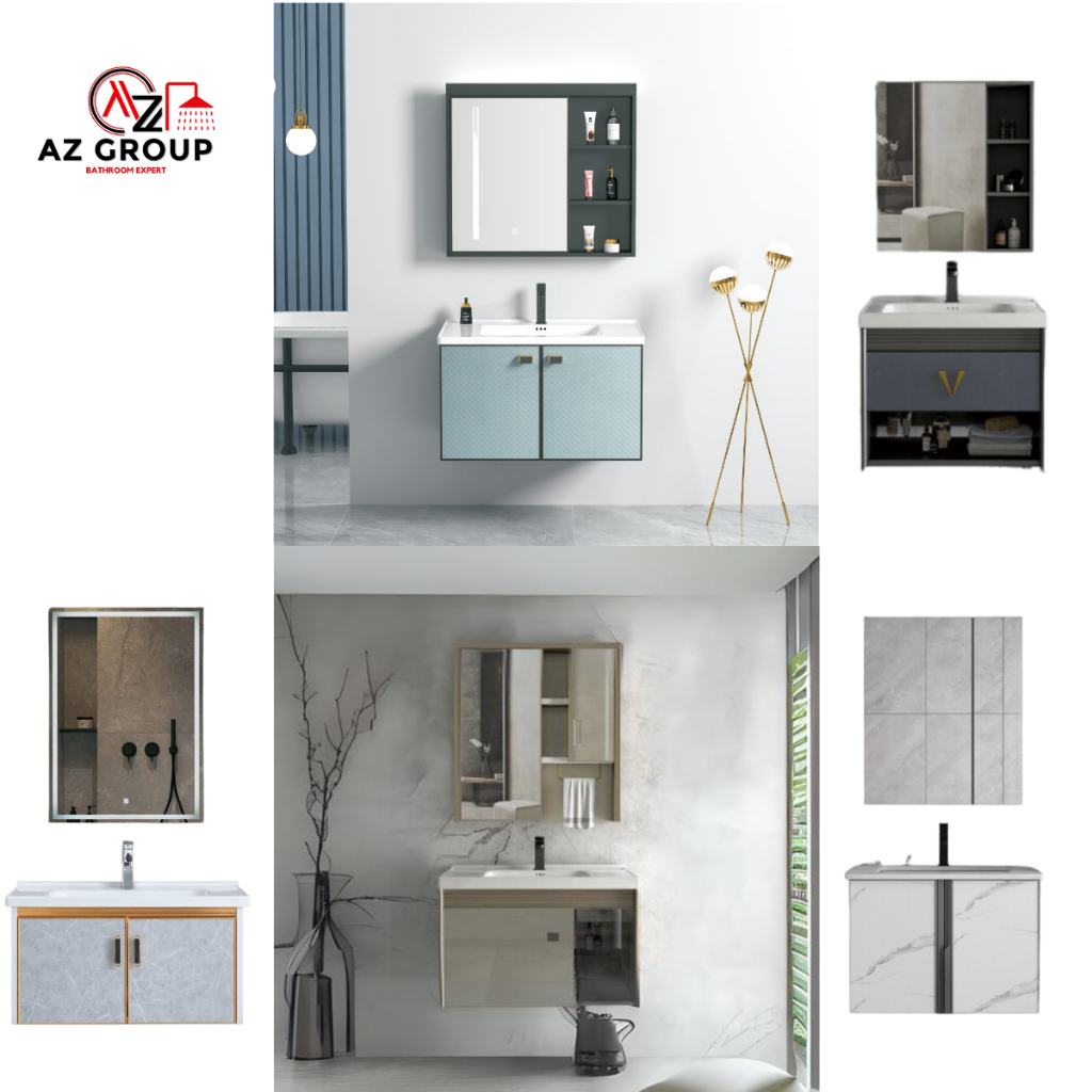 [AZGROUP] 60CM Aluminium Bathroom Cabinet With Mirror Box and Ceramic ...