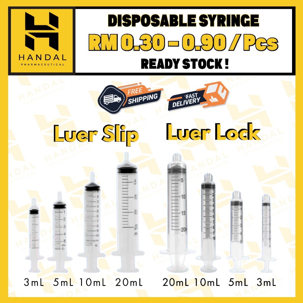 SYRINGE Picagari Feeding Syringe - Luer Slip/Luer Lock (1ML/3ML/5ML/10ML/20 ML) 次性针筒塑料大号喂食器无针注射器 ...