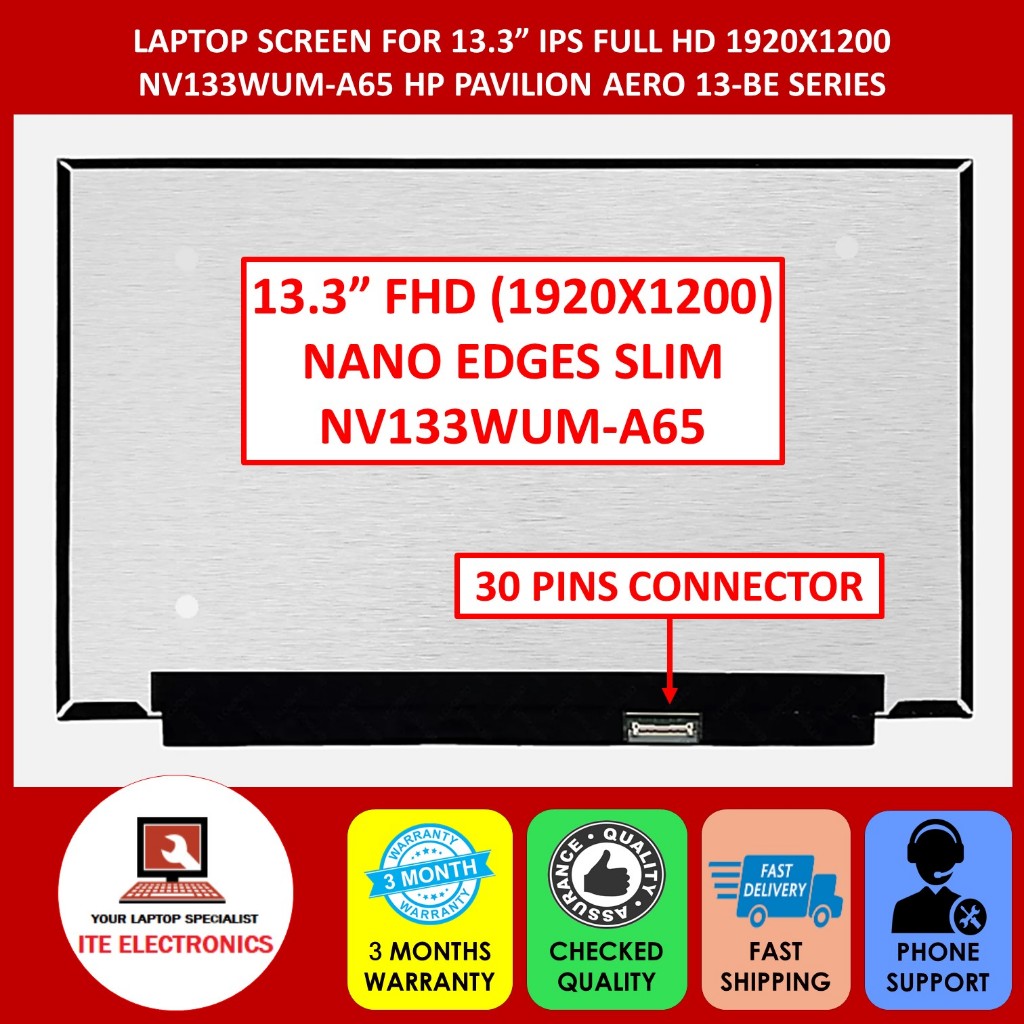 13.3” LAPTOP IPS FULL HD 1920X1200 NV133WUM-A65 SCREEN FOR HP PAVILION ...