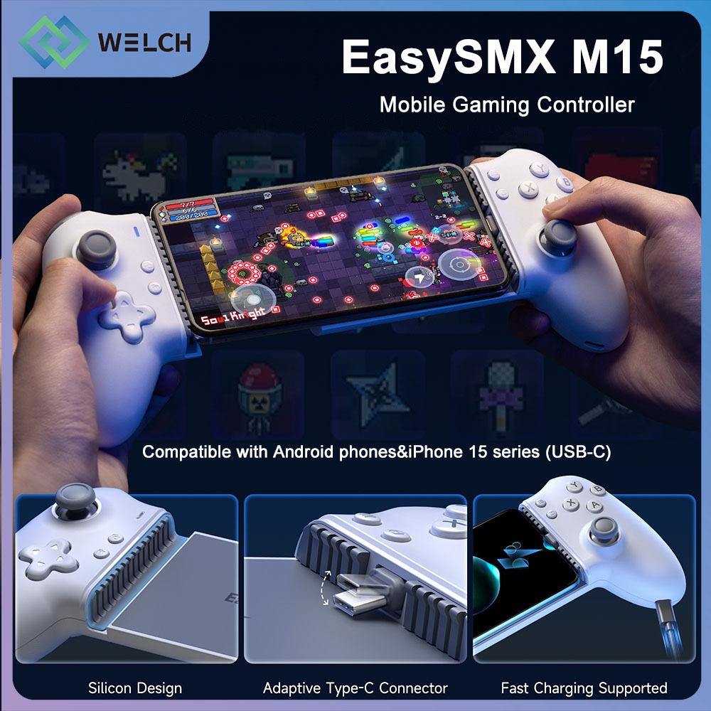 EasySMX M15 Mobile Phone Gamepad for Android & iPhone 15 Series Type-C Hall Effect Joystick ...