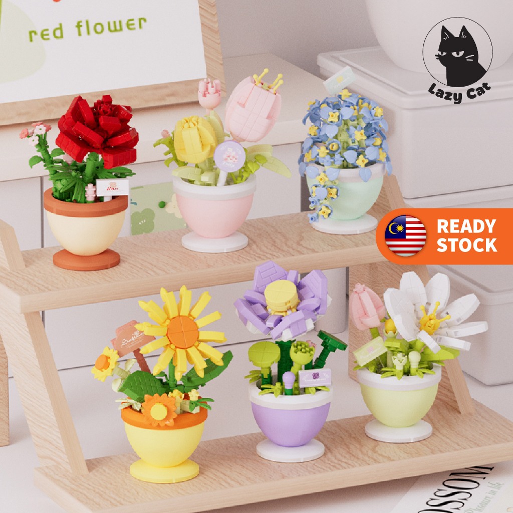 Mini Potted Flower Block Bunga Bricks Plant Building Block Birthday ...
