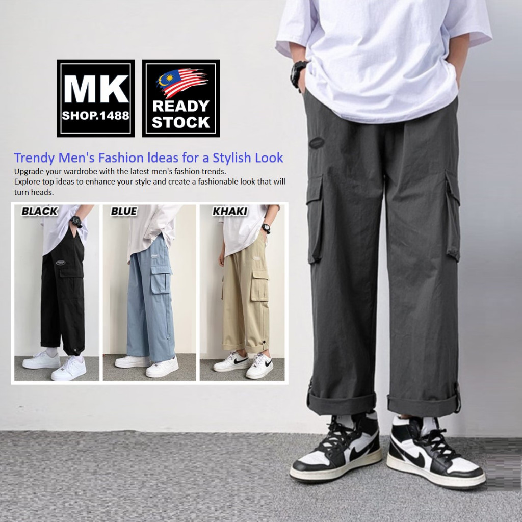 ShopeeMY Cargo Pants Men Multi Pocket Fashionable Loose Long Pant men ...