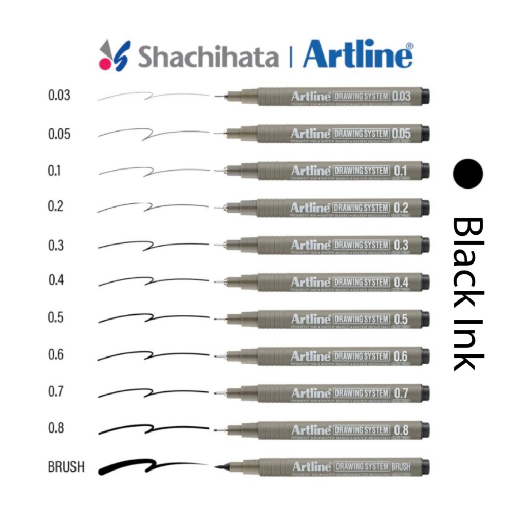 ARTLINE DRAWING SYSTEM 11 nib sizes, 0.03-Brush TECHNICAL DRAWING PENS ...