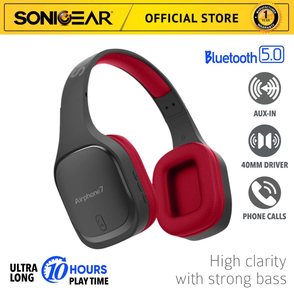 SonicGear Airphone 7 Bluetooth Headphones With Mic, 10 Hours Playtime ...