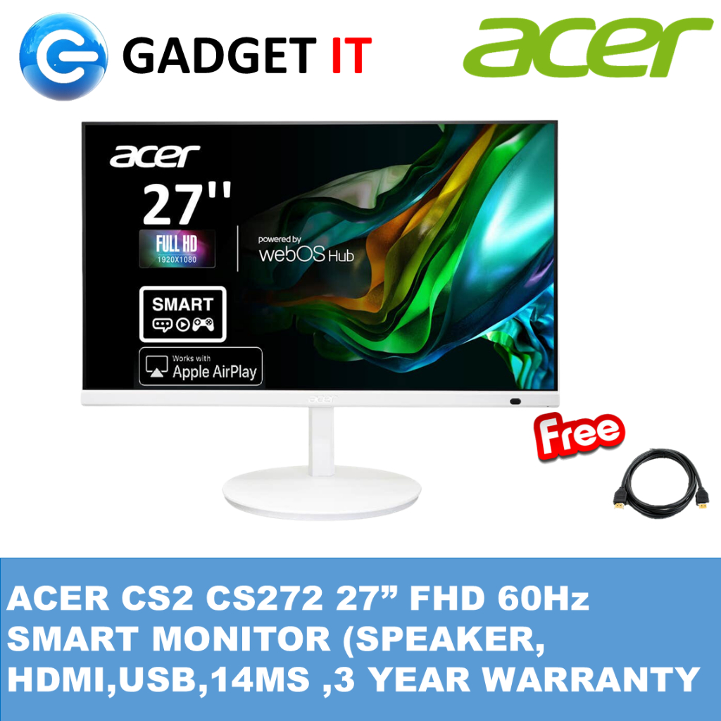 ACER CS2 CS272 27” FHD 60Hz SMART MONITOR (SPEAKER, HDMI,USB,14MS ,3 ...