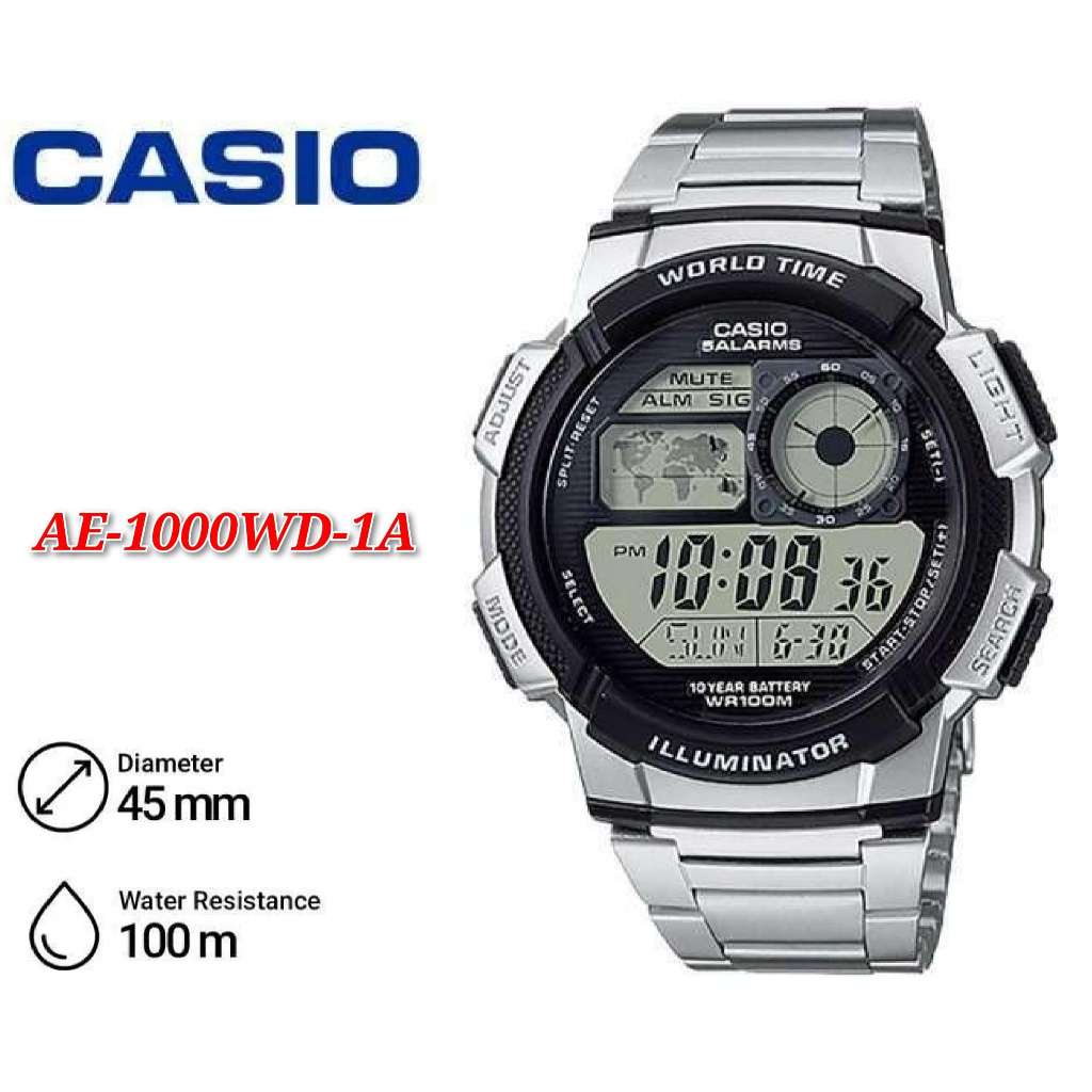 Casio AE-1000WD-1AV Men's Digital World Time Steel Watch - AE-1000W | Shopee Malaysia