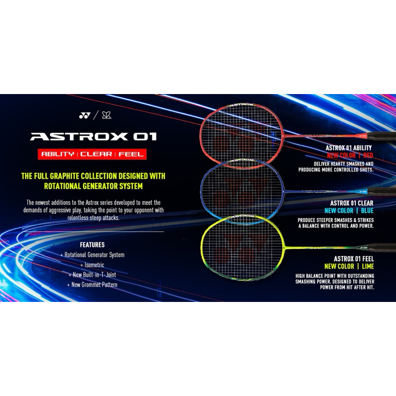 Yonex Astrox 01 Feel / Ability / Clear Badminton Rackets (100% Original ...