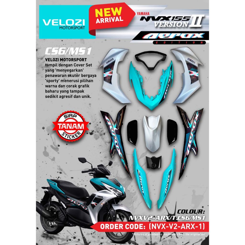 COVERSET BODYSET NVX 155 NVX155 V2 YAMAHA CS6 MS1 CYAN SILVER AEROX ...