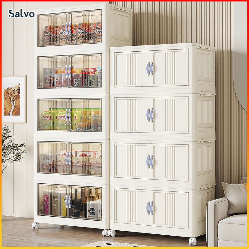 Salvo 3/4/5 Tier Foldable Storage Cabinet With Wheels Multi-Function ...