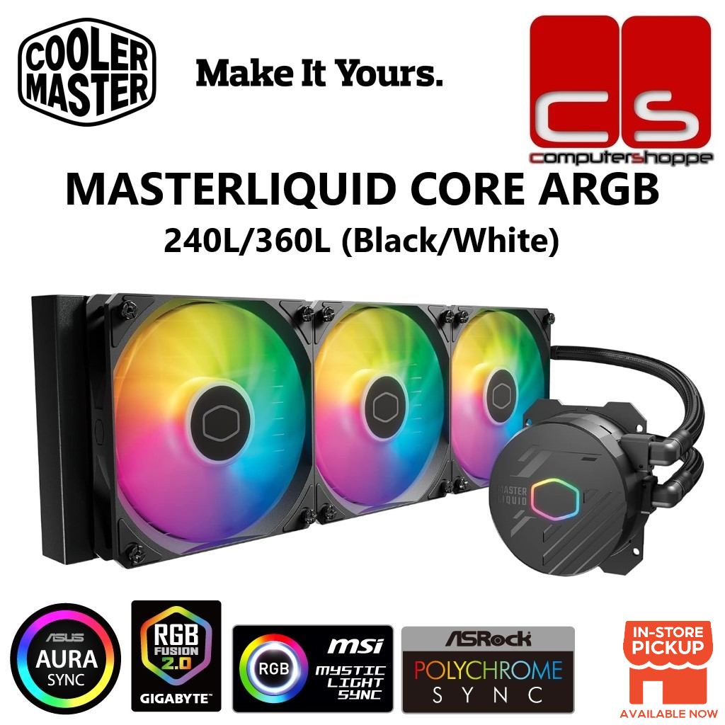 Cooler Master MASTERLIQUID 240L/360L CORE Series ARGB AIO Liquid Cooler ...