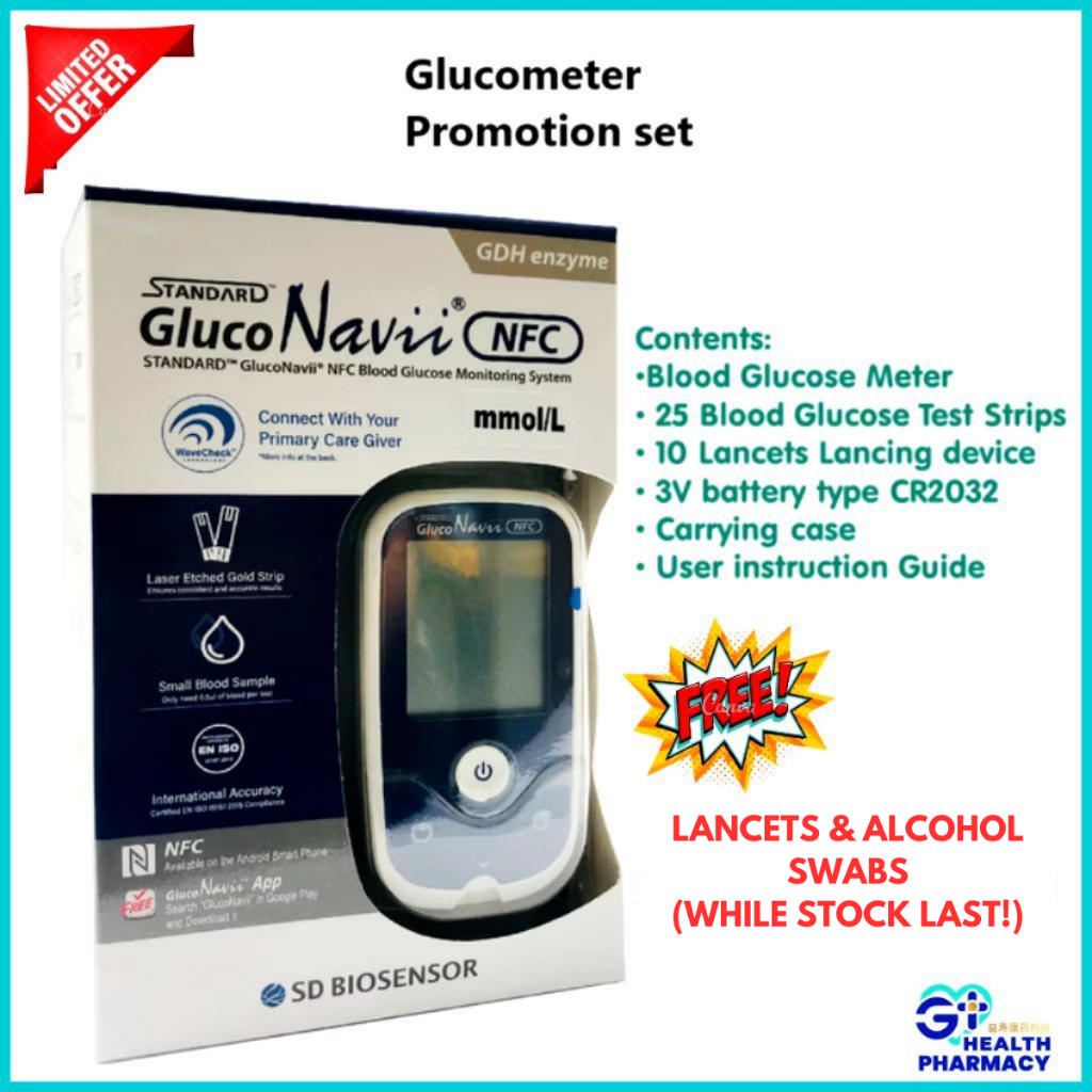 GLUCO NAVII NFC BLOOD GLUCOSE METER Starter Kit Glucometer (TEST STRIPS ...