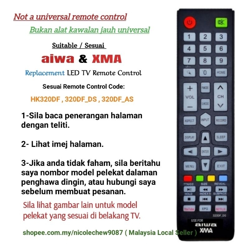 aiwa / Xma Smart android Led TV Remote Control 320DF ( Original or High ...