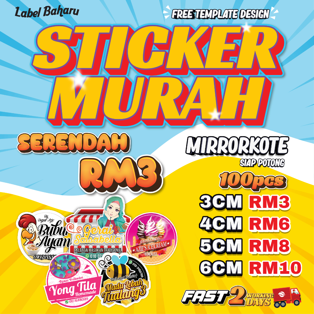 (100PCS) STICKER MURAH , STICKER LABEL PRODUK [3CM-6CM] | Shopee Malaysia