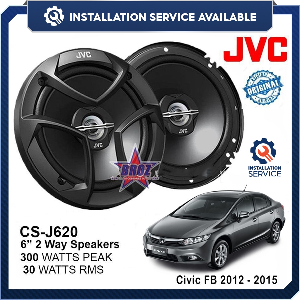 [Installation Available] Honda Civic 2012-2015 Front/Rear JVC CS-J620 300W 6.5 inch" 2-Way Car ...